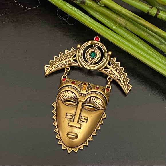 Avon | Jewelry | Vintage Avon African Tribal Mask Face Rhinestones ...